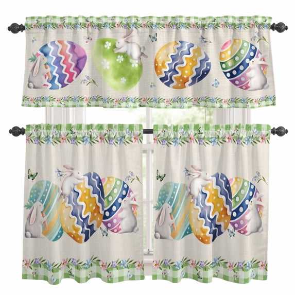 Easter Colored Eggs Kitchen Curtains and Valances Set, Rabbit Green ...