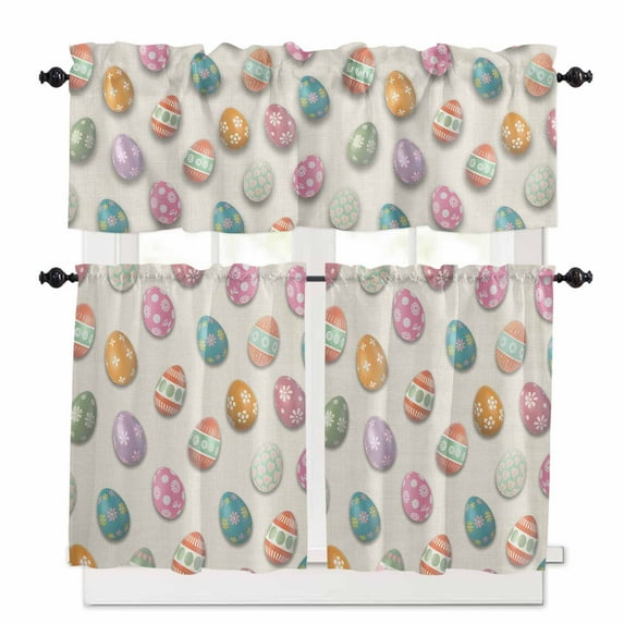 Easter Colored Eggs Kitchen Curtains Valances and Tiers Set of 3 Pink ...
