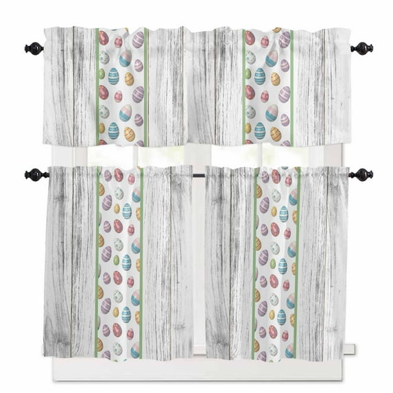 Easter Colored Eggs Kitchen Curtains Valances and Tiers Set of 3 Wooden ...