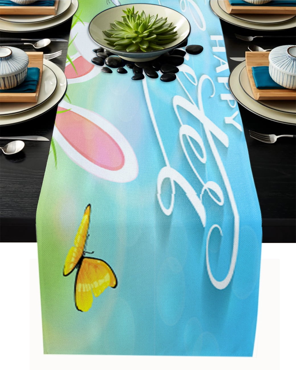 Easter Colored Flower Rabbit Ears Table Runner Home Kitchen Table ...
