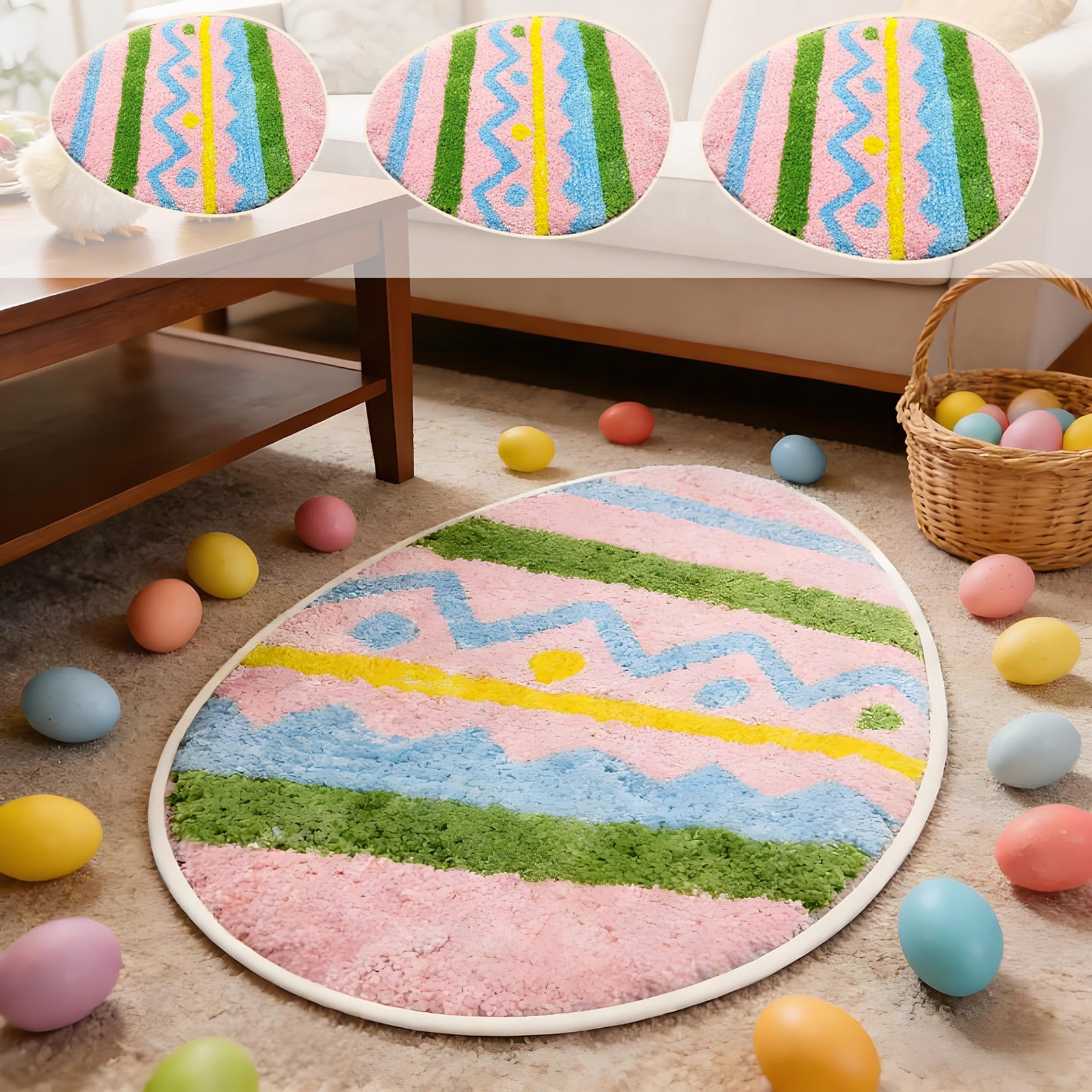 Easter Colorful Egg Shaped Fleece Floor Mat - Soft Skin-Friendly Rug ...
