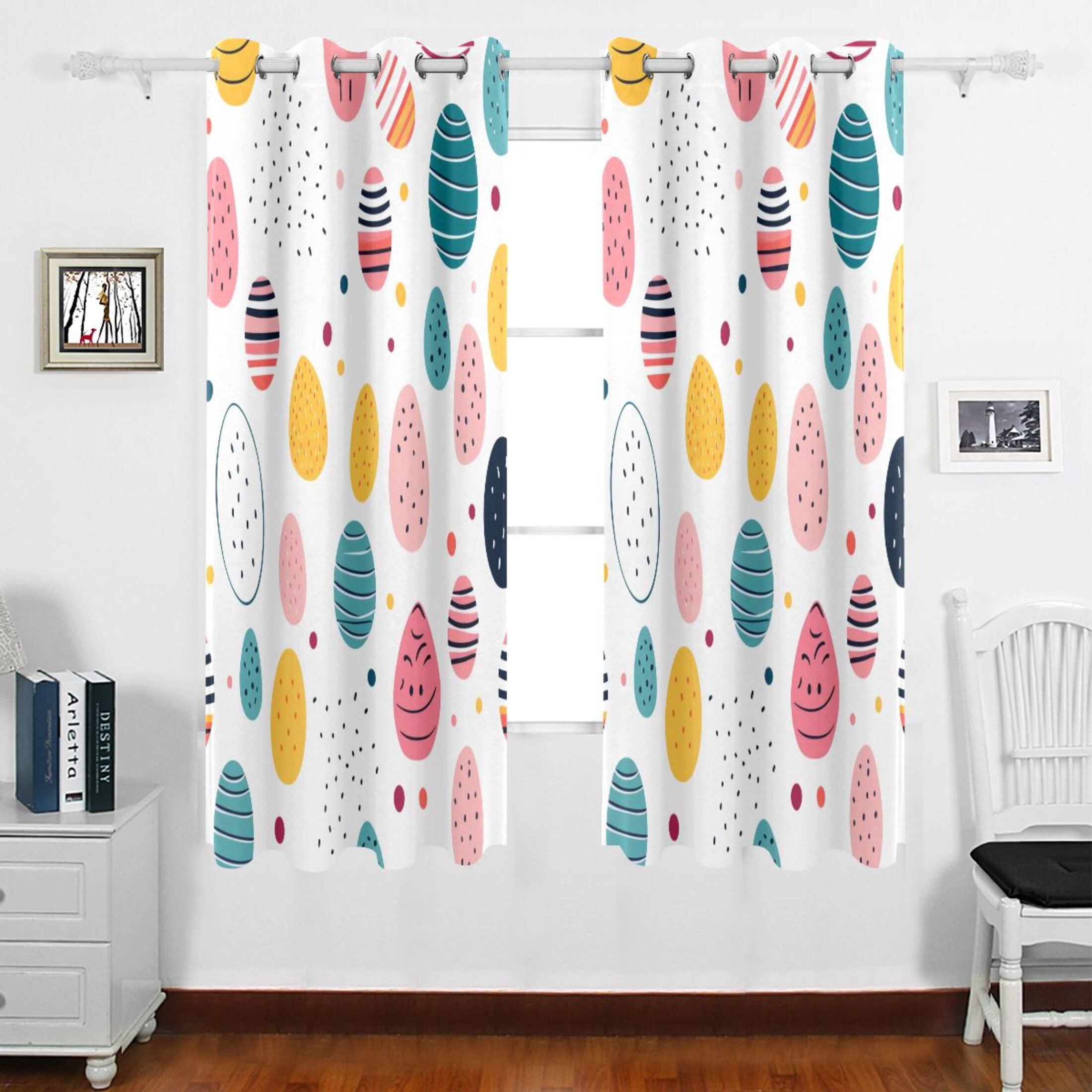 Easter Colorful Eggs Grommet Blackout Curtains Thermal Insulated Window ...