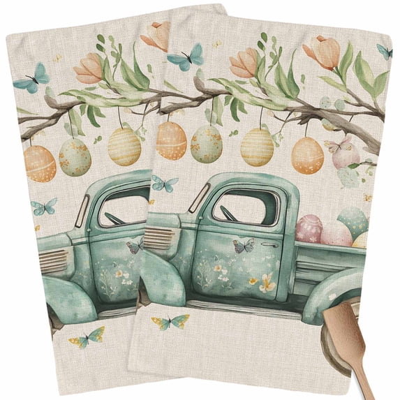 Easter Colorful Eggs Kitchen Towel Watercolor Truck Quick Dry Absorbent ...