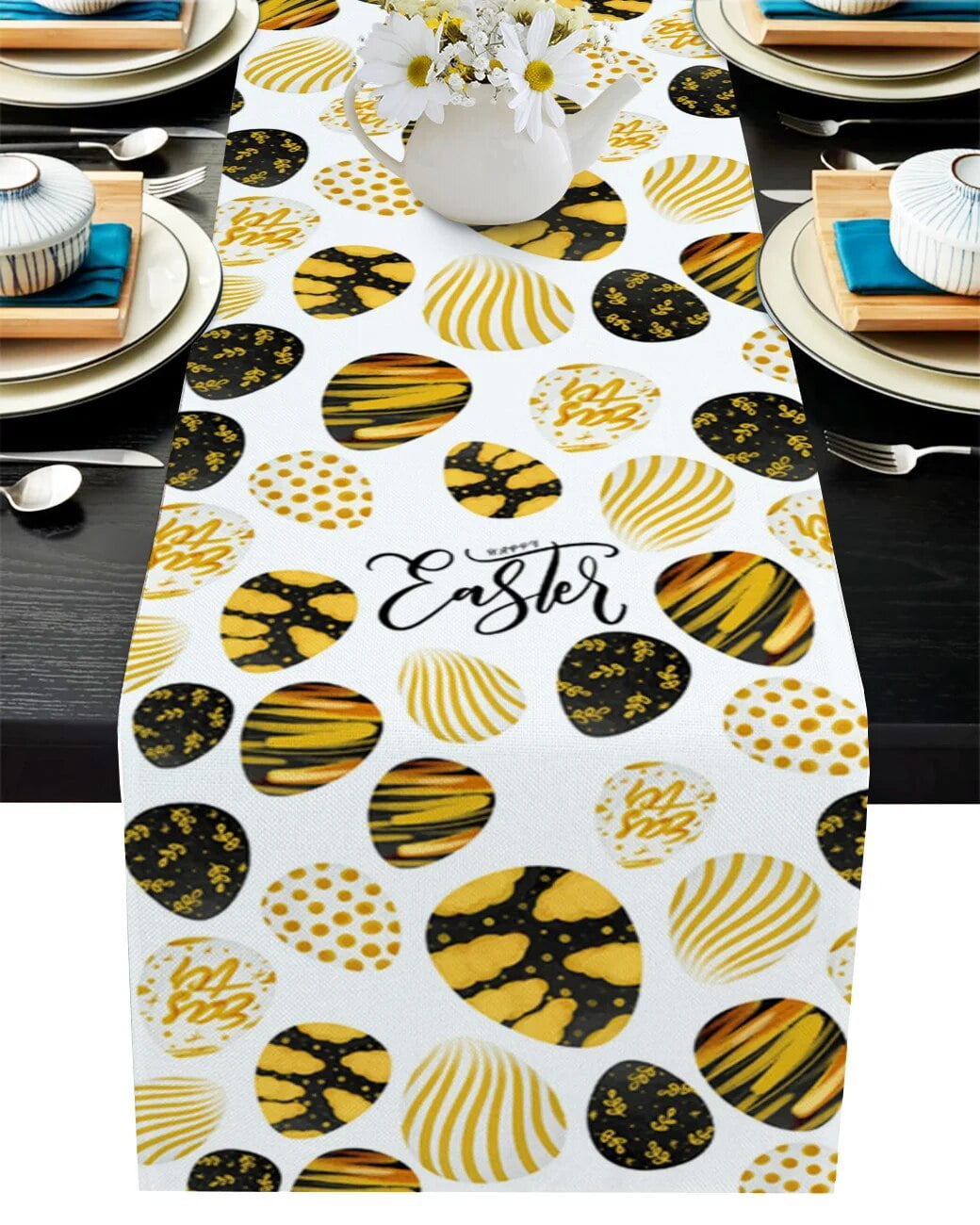 Easter Colorful Eggs Pattern Table Runner Home Kitchen Table Decoration ...