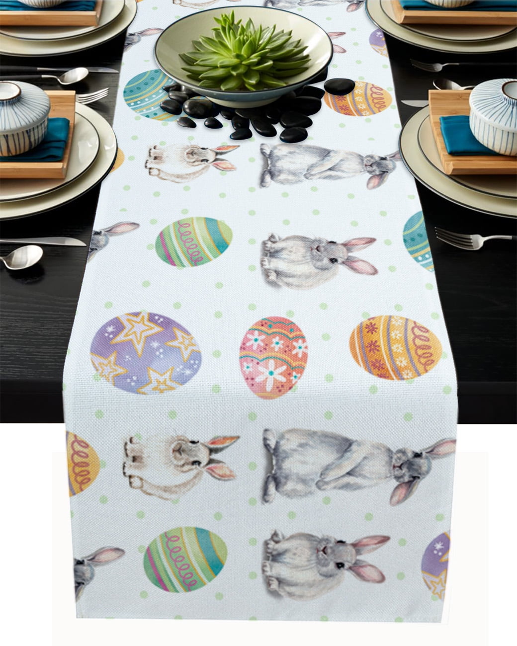 Easter Colorful Eggs Pattern Table Runner Home Kitchen Table ration ...