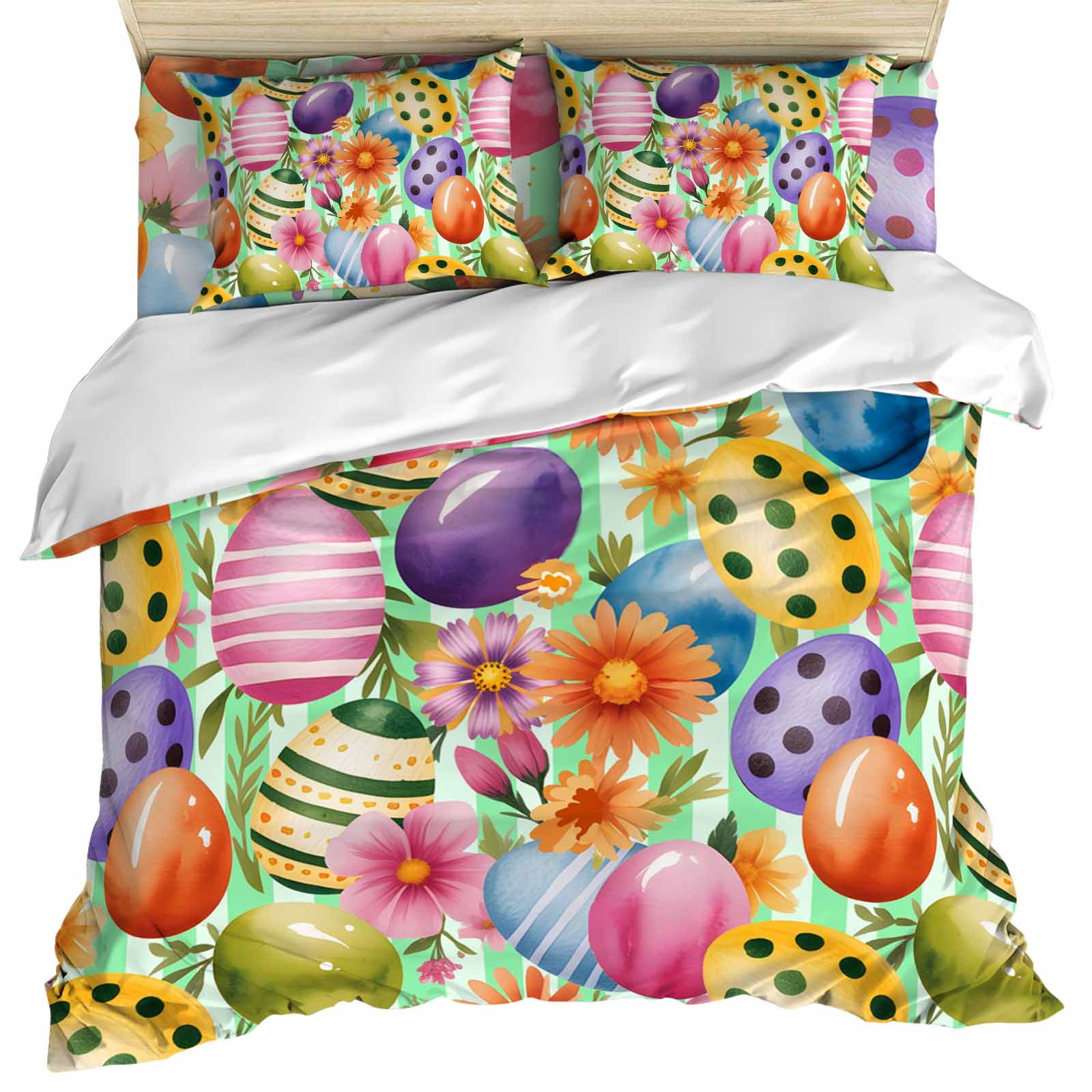 Easter Colorful Eggs Set of 4 Bedding Quilt Covers, Spring Floral Polka ...