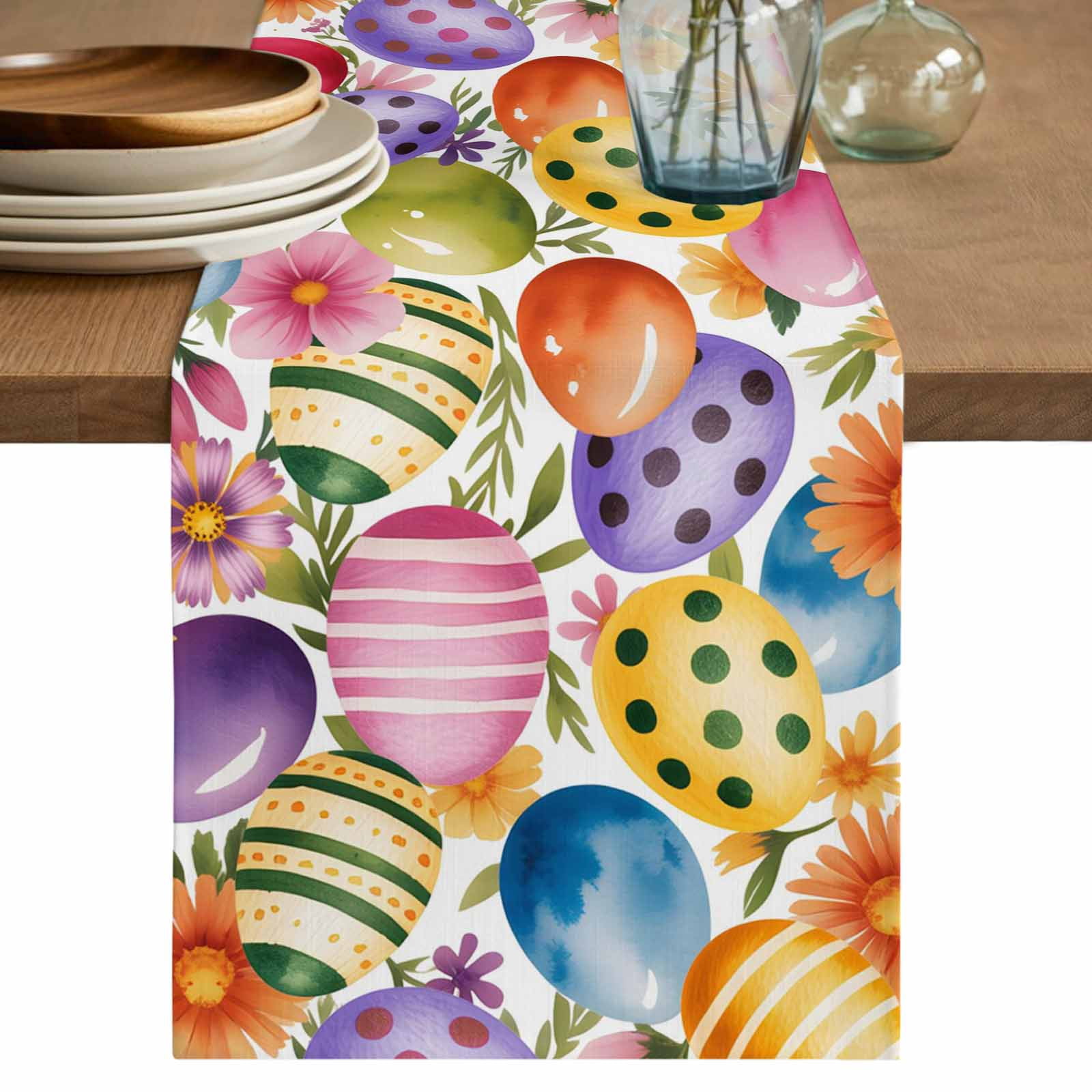 Easter Colorful Eggs Table Runner 120 Inches, Farmhouse Floral Polka ...