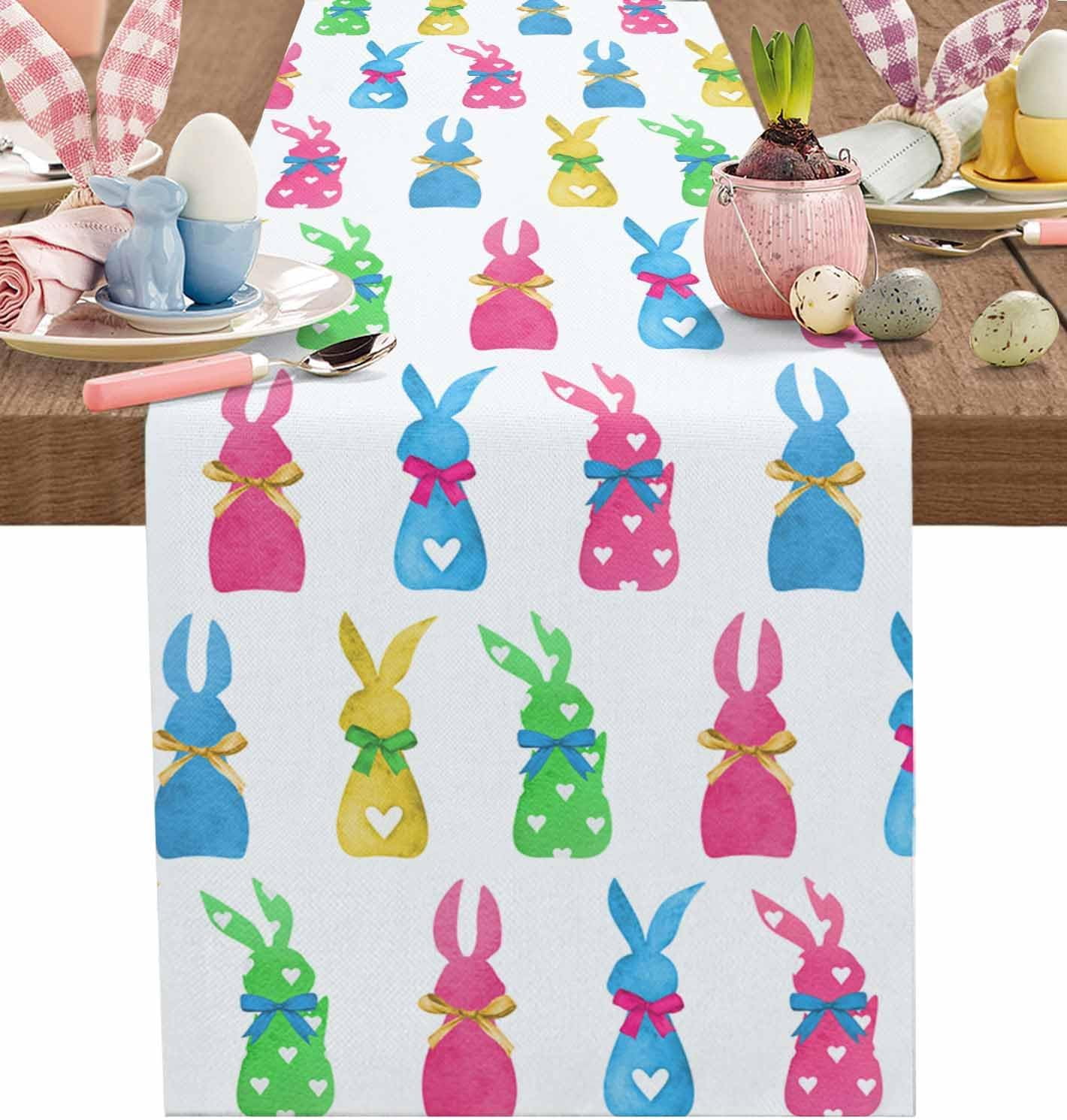 Easter Colorful Eggs Table Runner - 72" Long Spring Flowers Cotton ...