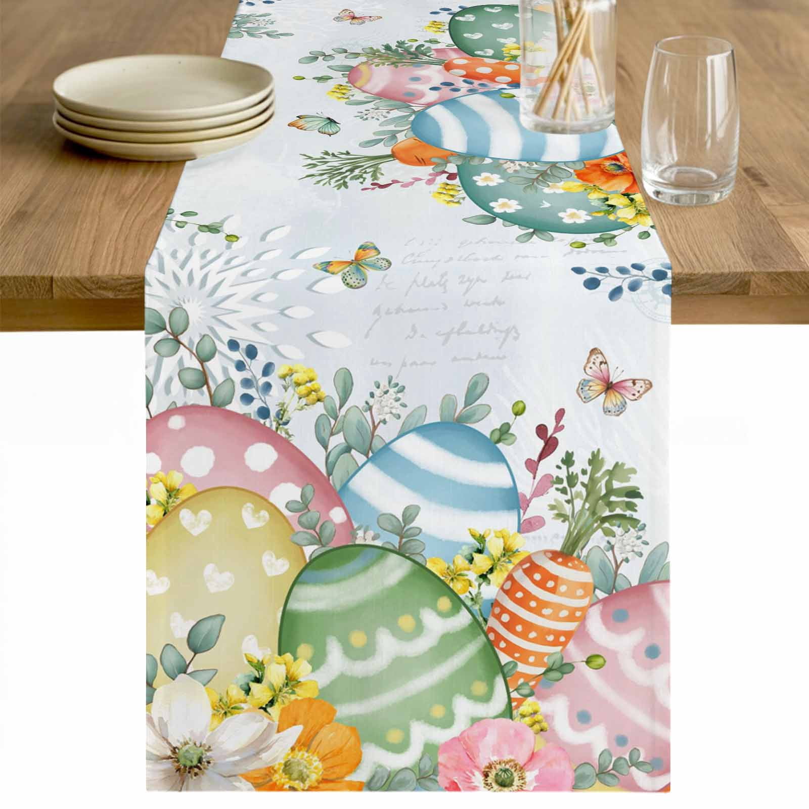Easter Colorful Eggs Table Runner - 90 Inch Long Spring Eucalyptus ...