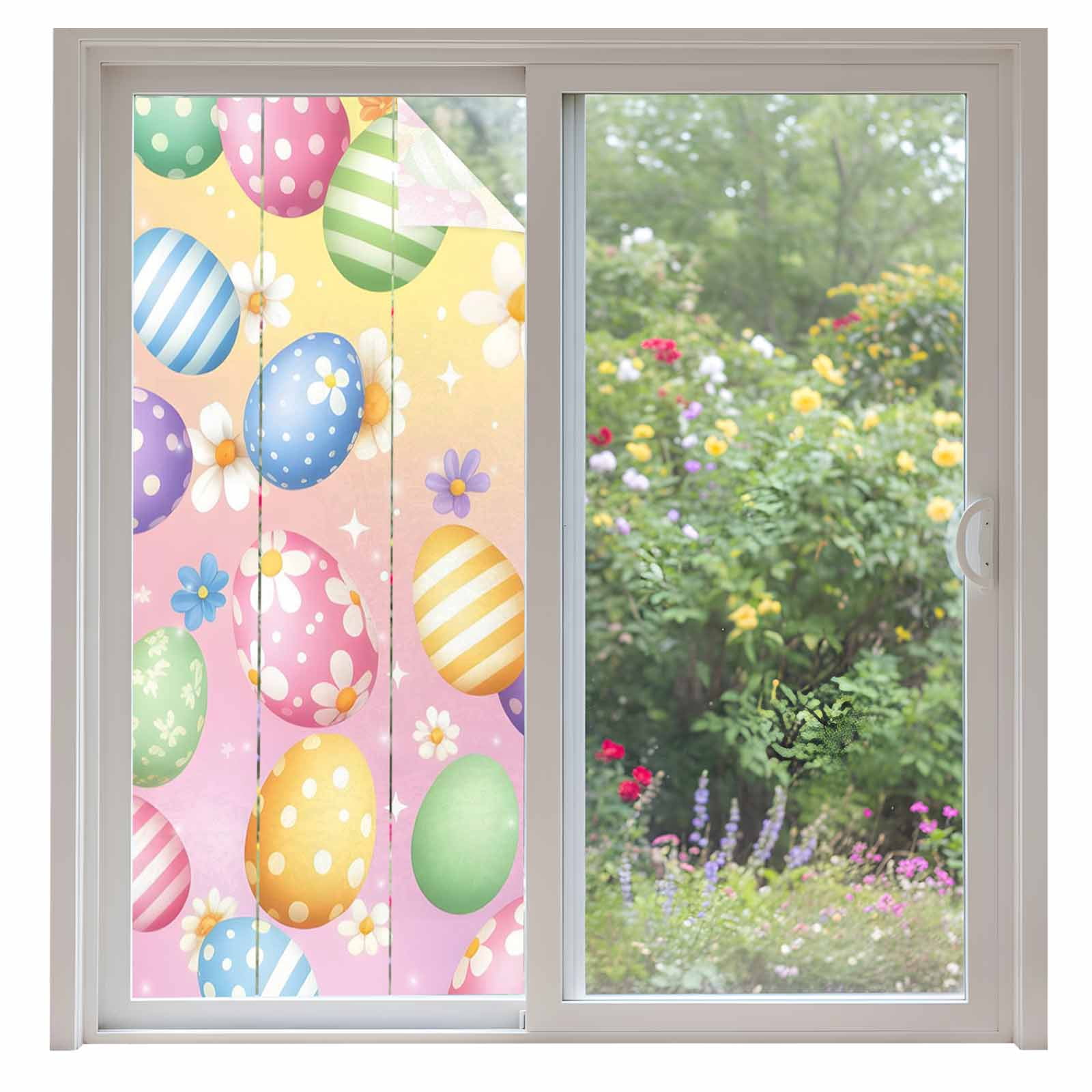 Easter Colorful Eggs Window Privacy Film, White Daisy Spring Flowers ...