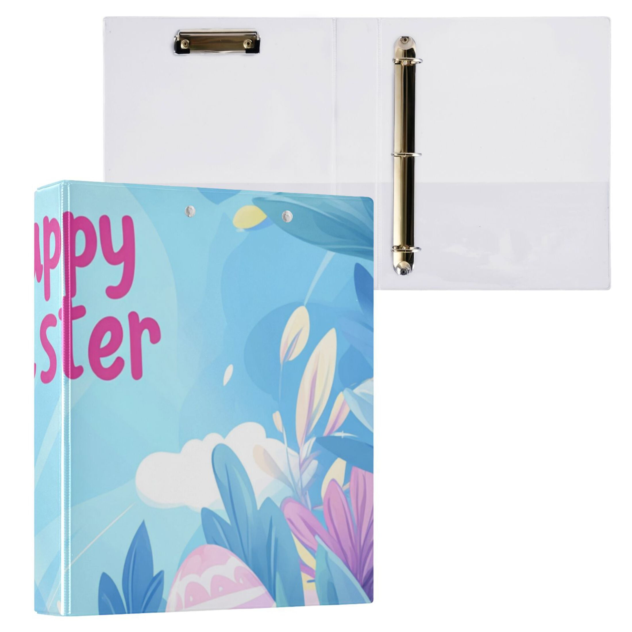 Easter Colorful Eggs and Leaves Round Ring Binder 3 Rings 1.5" Capacity ...