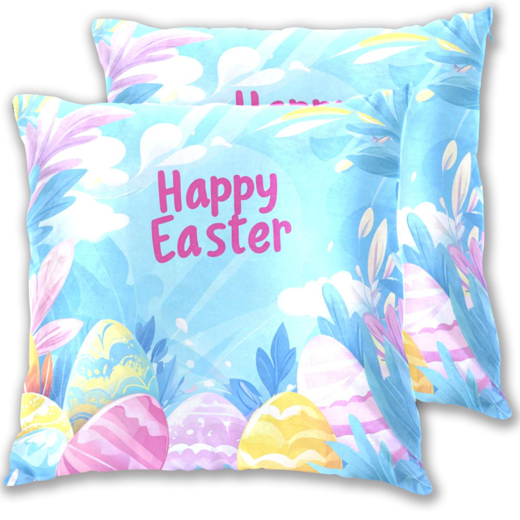 Easter Colorful Eggs and Leaves Throw Pillow Covers Pillowcases 20 x 20 ...