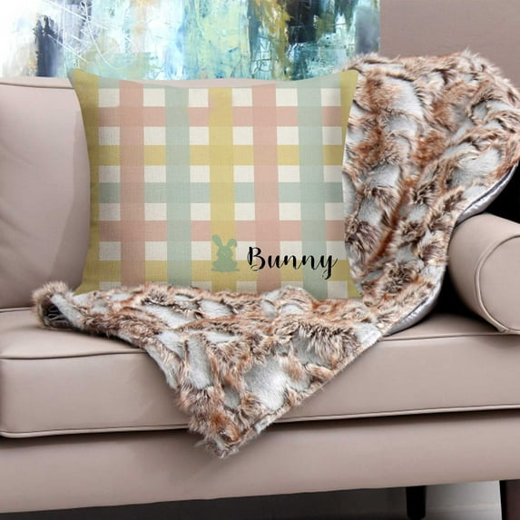 Easter Colorful Plaid Print Pillow Cover, 18" Living Room Sofa ...