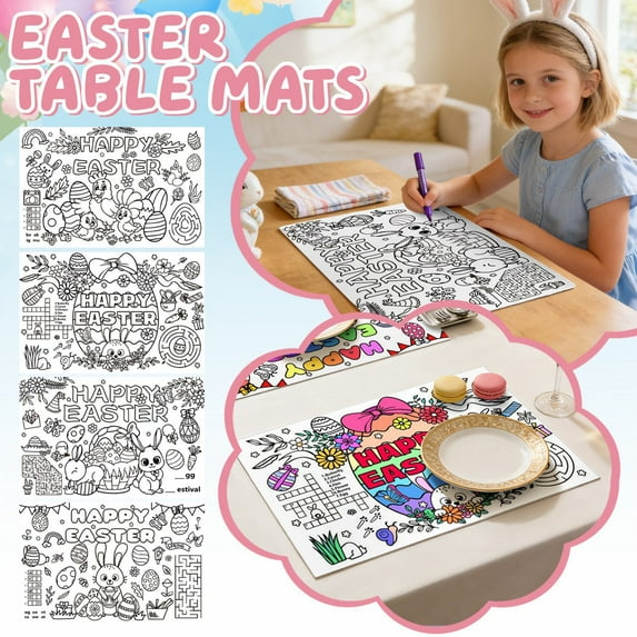 Easter Coloring Placemats For Kids 6 Pcs Disposable Paper Mats For Kids ...