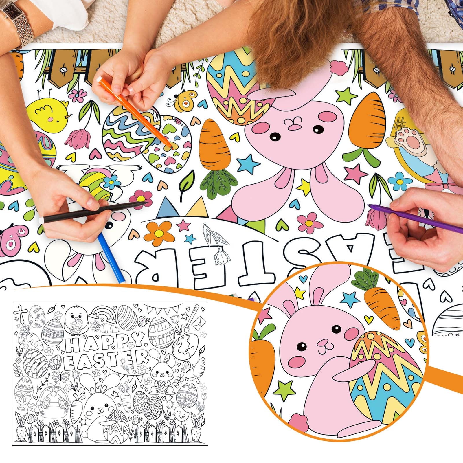 Easter Coloring Poster, Happy Easter Coloring Tablecloth, Design With ...