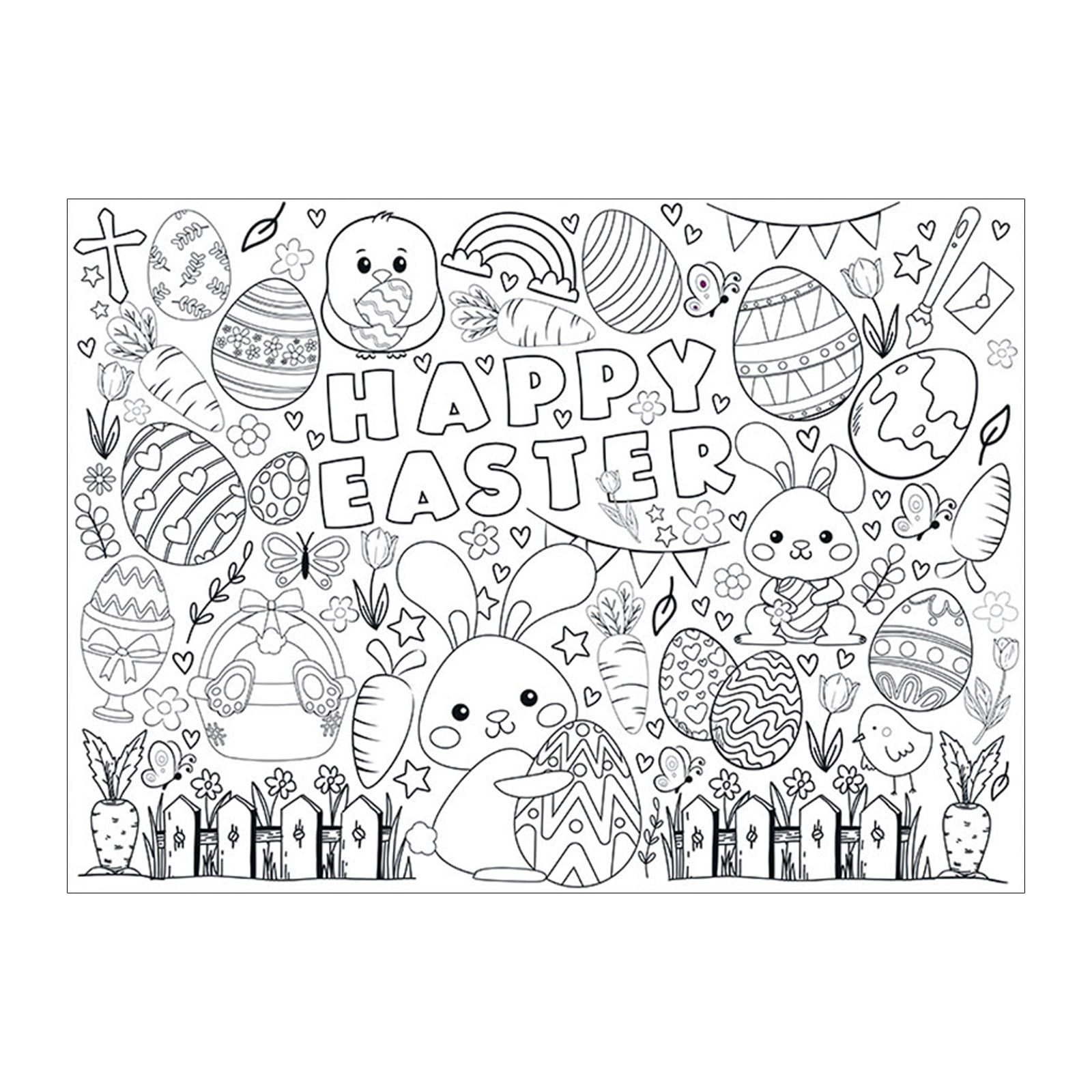 Easter Coloring Poster, Happy Easter Coloring Tablecloth, Design With ...