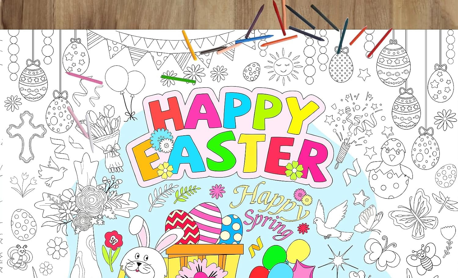 Easter Coloring Poster for Kids Giant Coloring Poster Large Happy ...