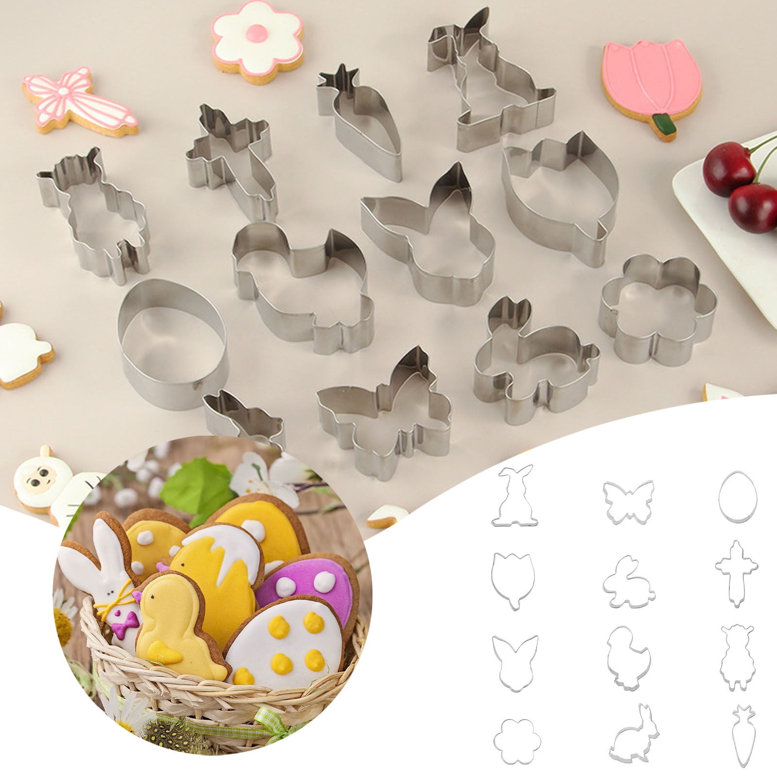 Easter Cookie Cutter Set 12 Pcs Easter Egg Chick Carrot Rabbit Cross ...