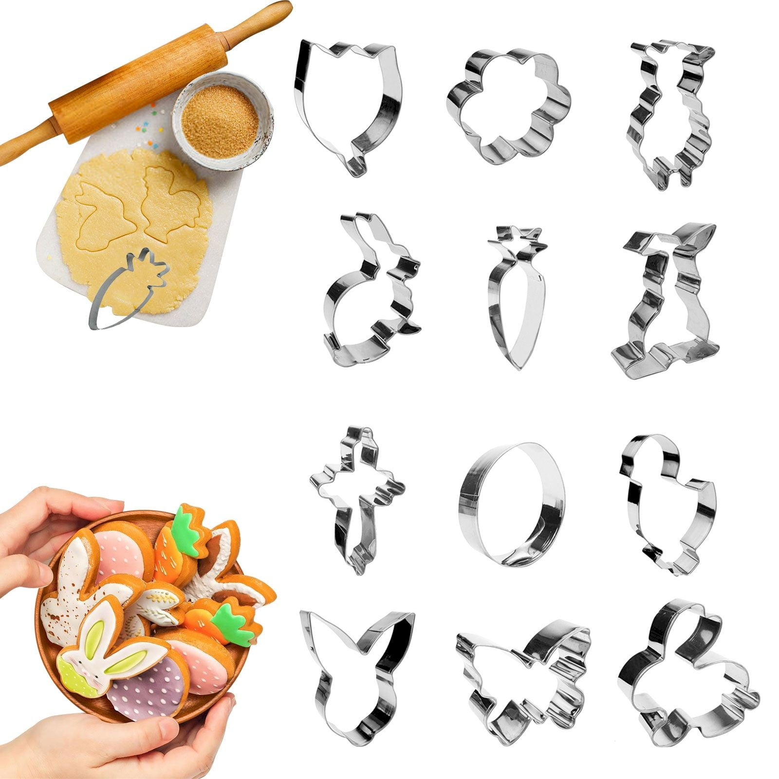 Easter Cookie Cutters 3 Pieces Carrot Egg Bunny Rabbite Shapes, Relocy ...