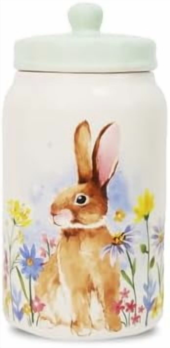 Easter Cookie Jar with Lid Decorative Bunny Jar Ceramic Canister Food ...