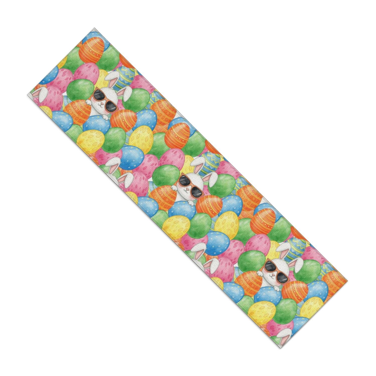 Easter and Cool Bunnies Multicolor Pattern Table Runner,Kitchen Dining ...