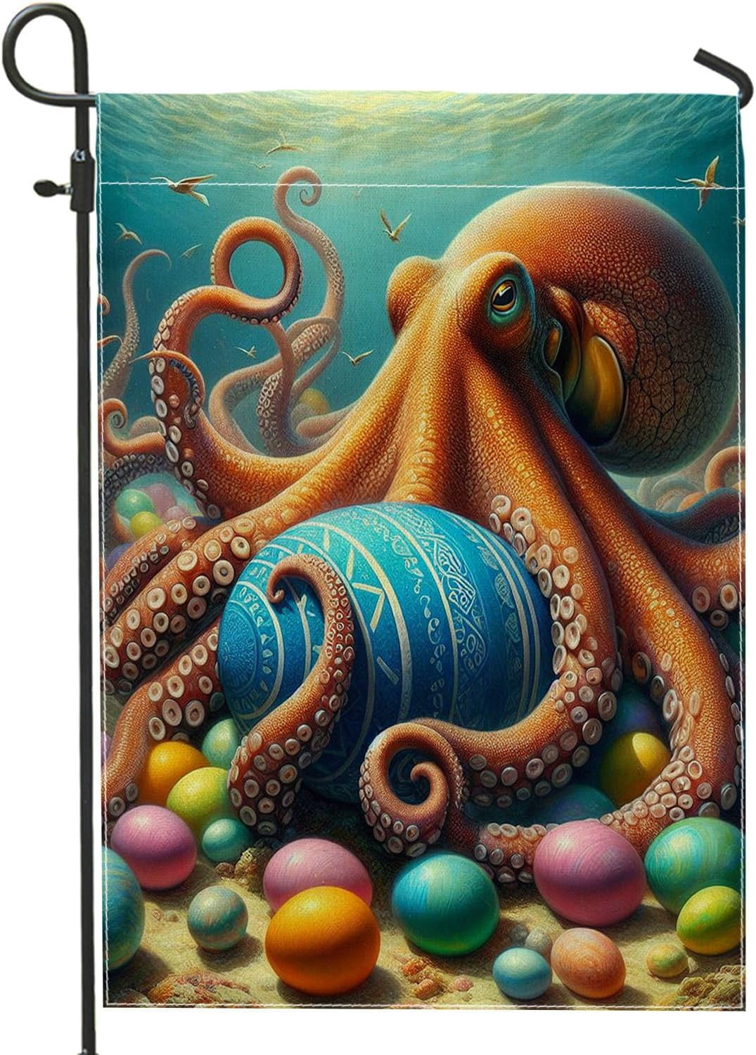 Easter Cool Octopus Garden Flag Coastal Undersea Eggs Birds Modern ...