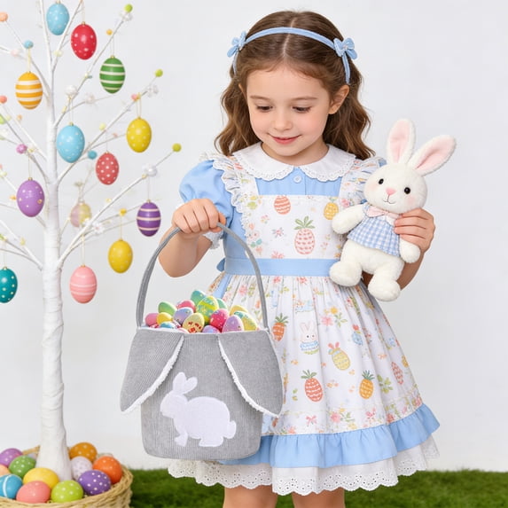 Easter Corduroy Bunny Tote Bag Basket, Easter Egg Candy Storage Basket ...