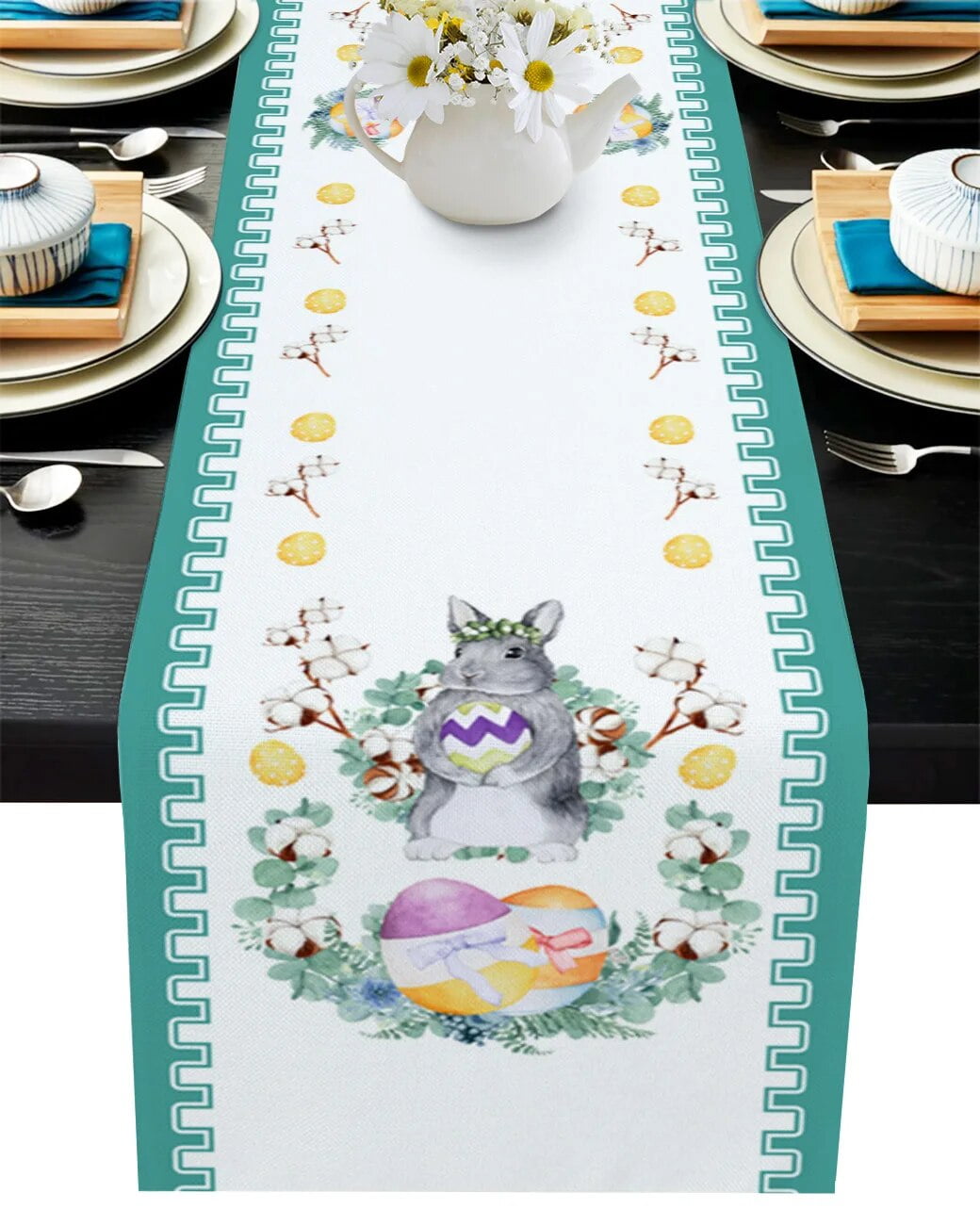 Easter Cotton Egg Bunny Table Runner Wedding Table Decoration Home ...