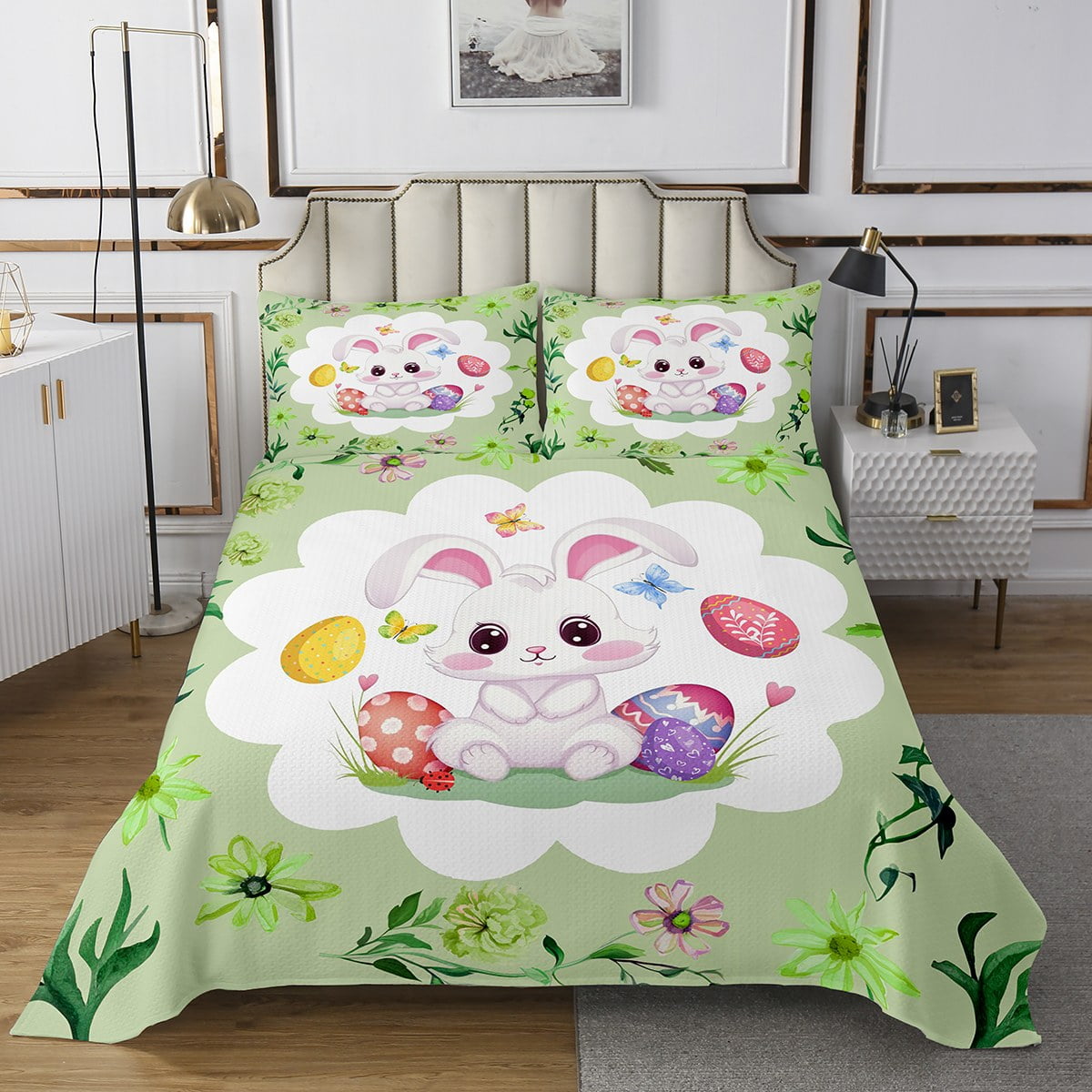 Easter Coverlet Set Easter Bunny Quilt Set Colorful Easter Eggs King ...