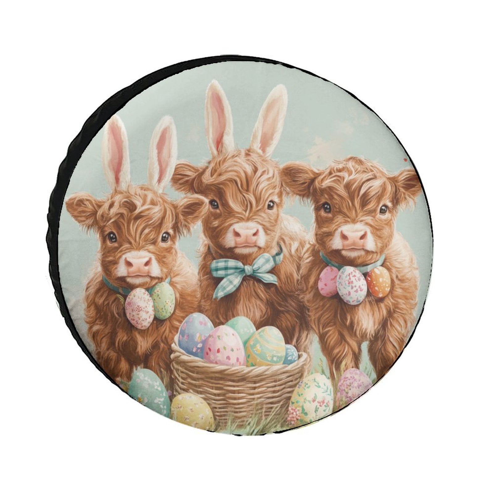 Easter Cow Camping Spare Tire Cover Colorful Eggs Decor Wheel ...