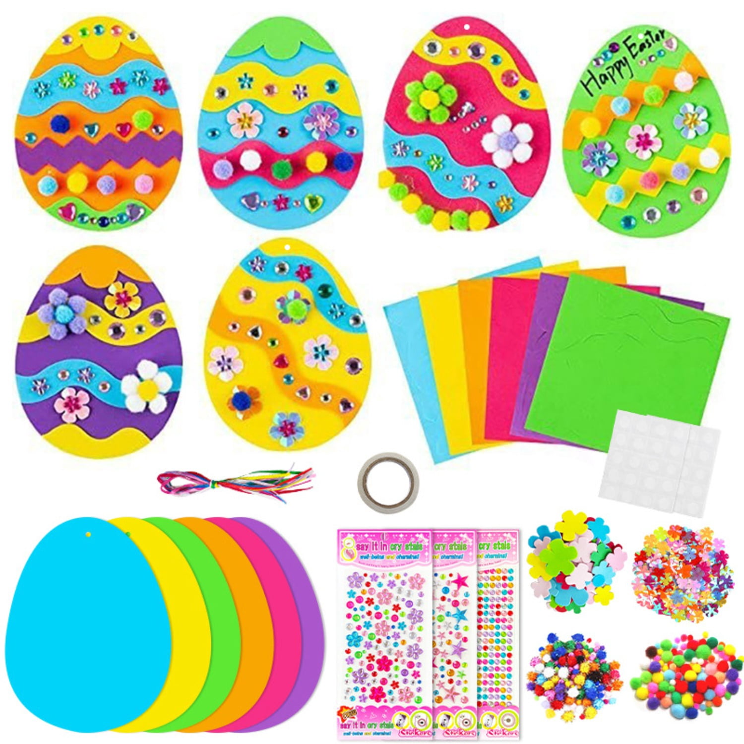 Easter Crafts Foam Stickers Eggs for DIY Home Activities - Walmart.com