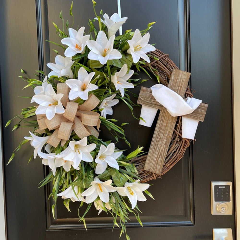 Easter Cross Artificial Flower Wreath Simulation Plant Decoration Door ...