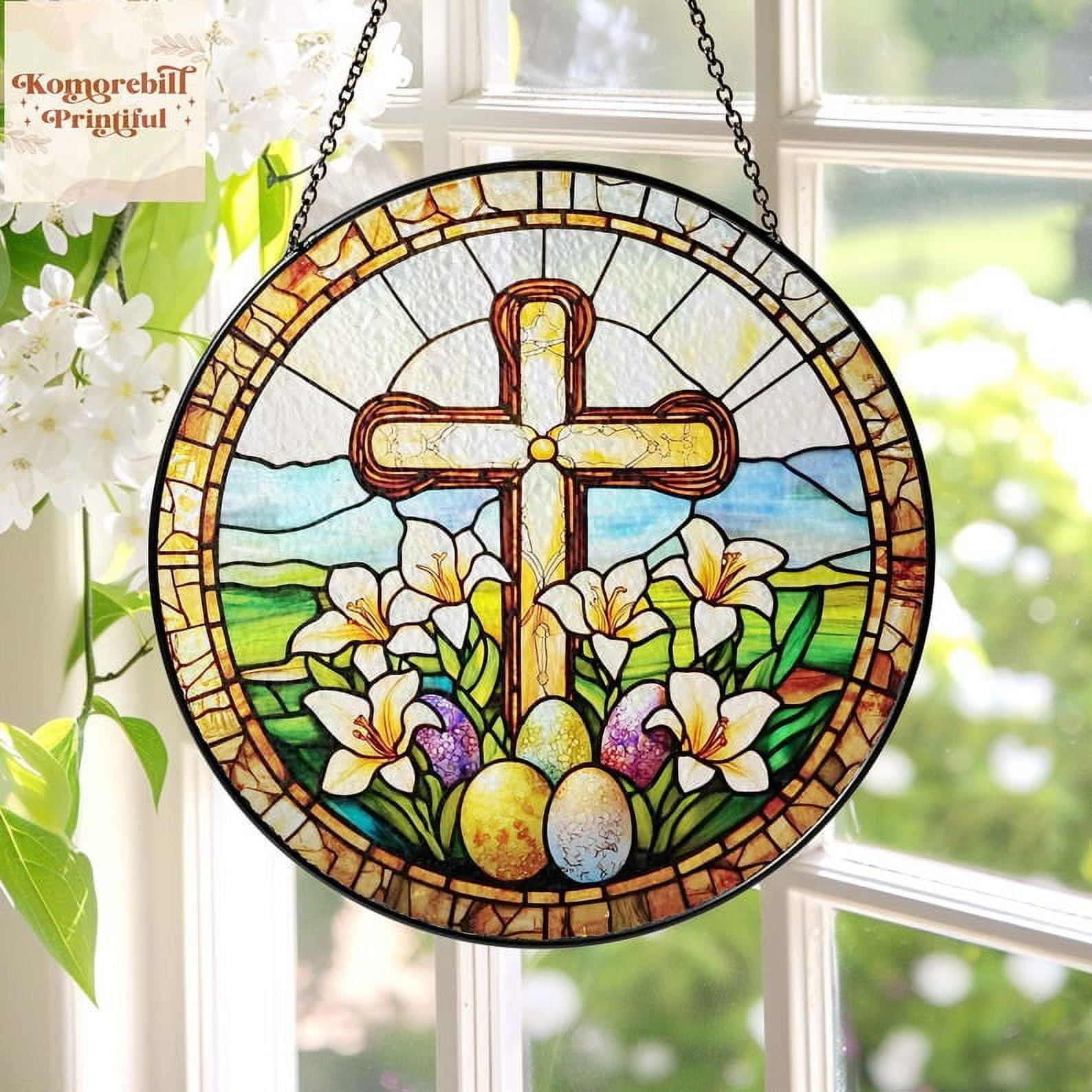 Easter Cross Christian Stained Glass Suncatcher, Easter Christian ...