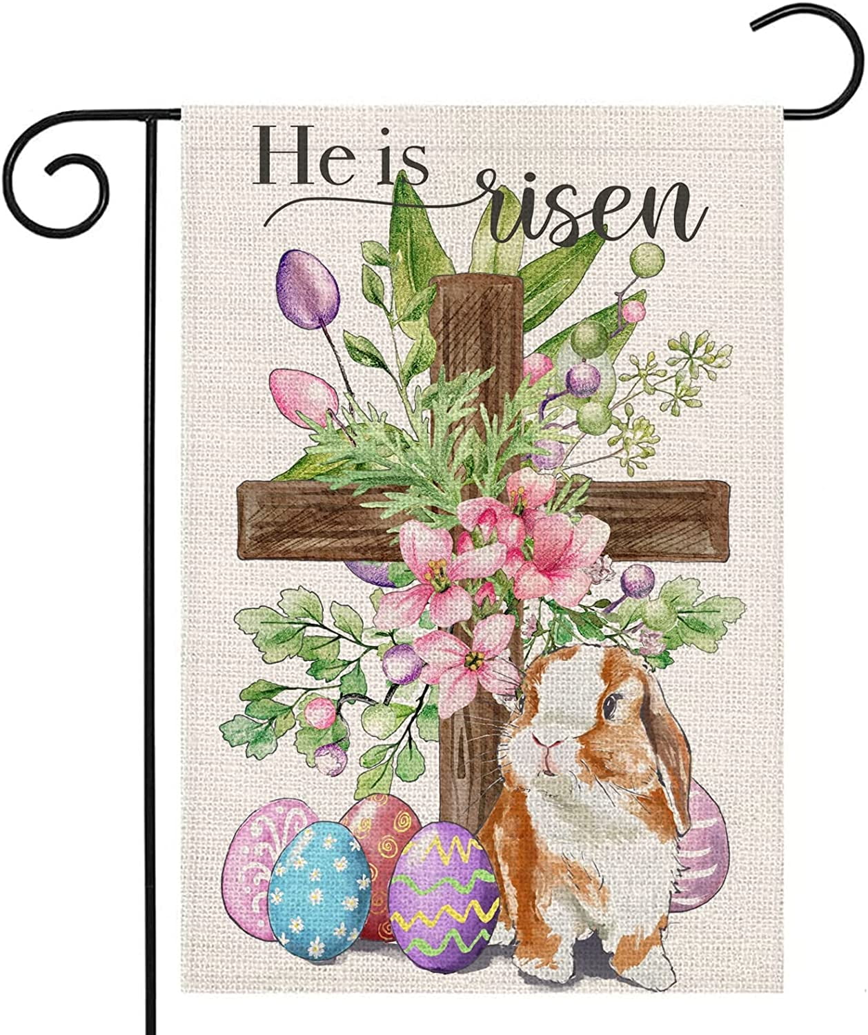 Easter Cross Garden Flag for Outdoor,He is Risen Religious Cross with ...