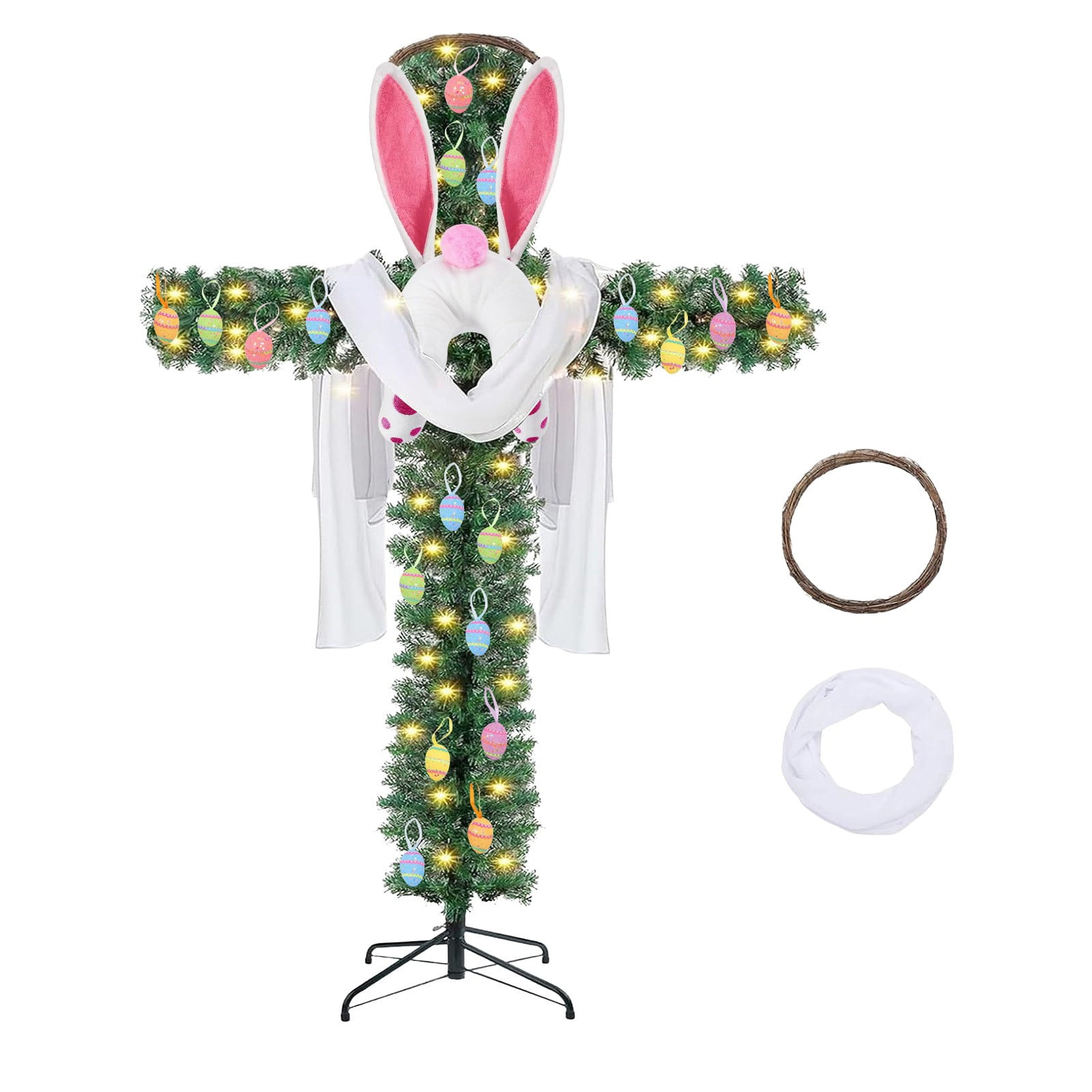 Easter Cross Shaped Topiary Trees -180 cm/70.87 inches,Cross Green Faux Flowers + Pure Pink ...