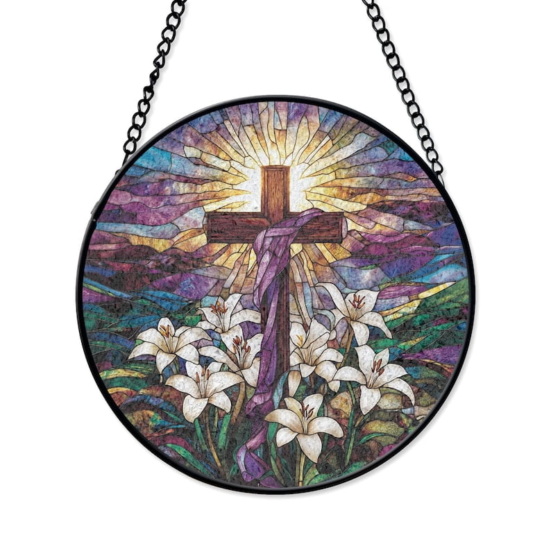 Easter Cross Stained Glass Suncatcher, Christian Window Decor ...