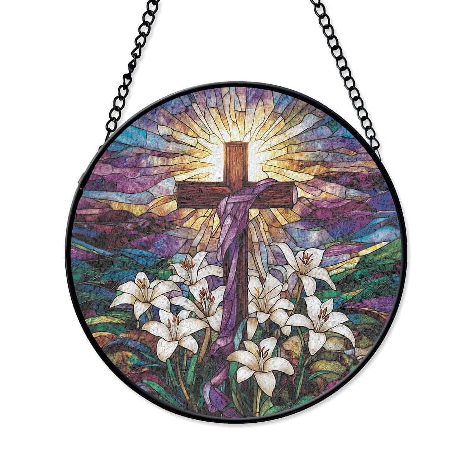 Easter Cross Stained Glass Suncatcher, Christian Window Decor ...