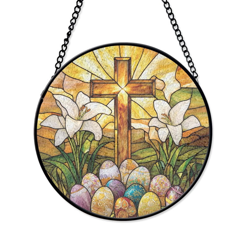 Easter Cross Suncatcher, Stained Glass Window Hanging, Christian Decor ...