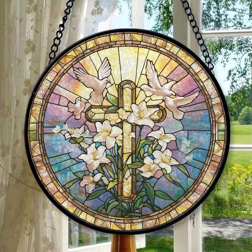 Easter Cross Suncatcher Stained Glass Window Hanging by Clare Donovans ...