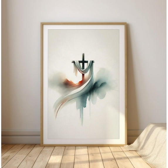 Easter Cross With Shroud Resurrection Watercolor Christian Wall Art ...