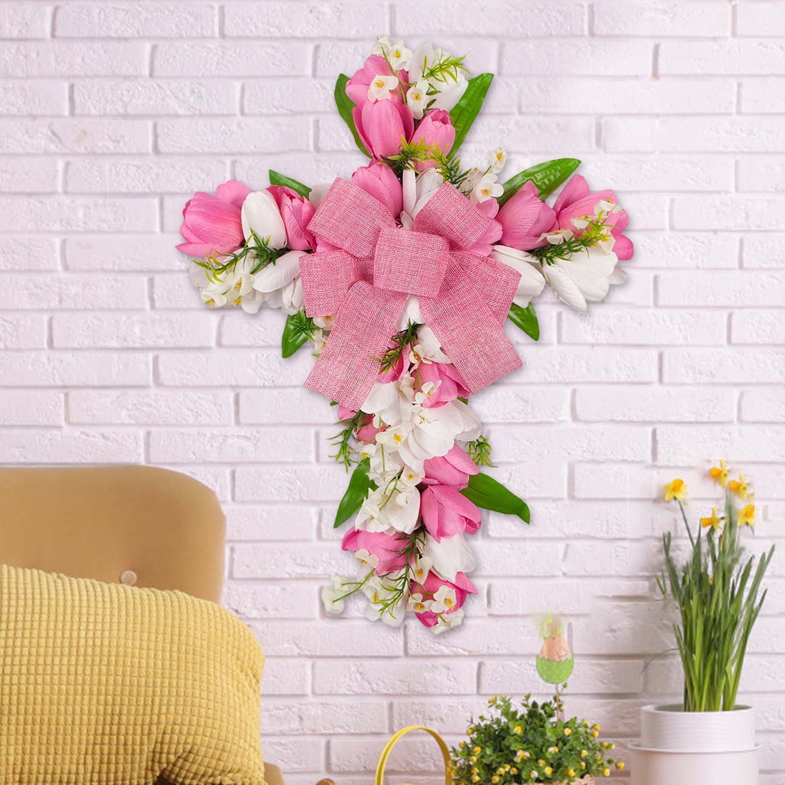 Easter Cross Wreath, Easter Wall Cross Wreath, Spring Lily Wreath ...