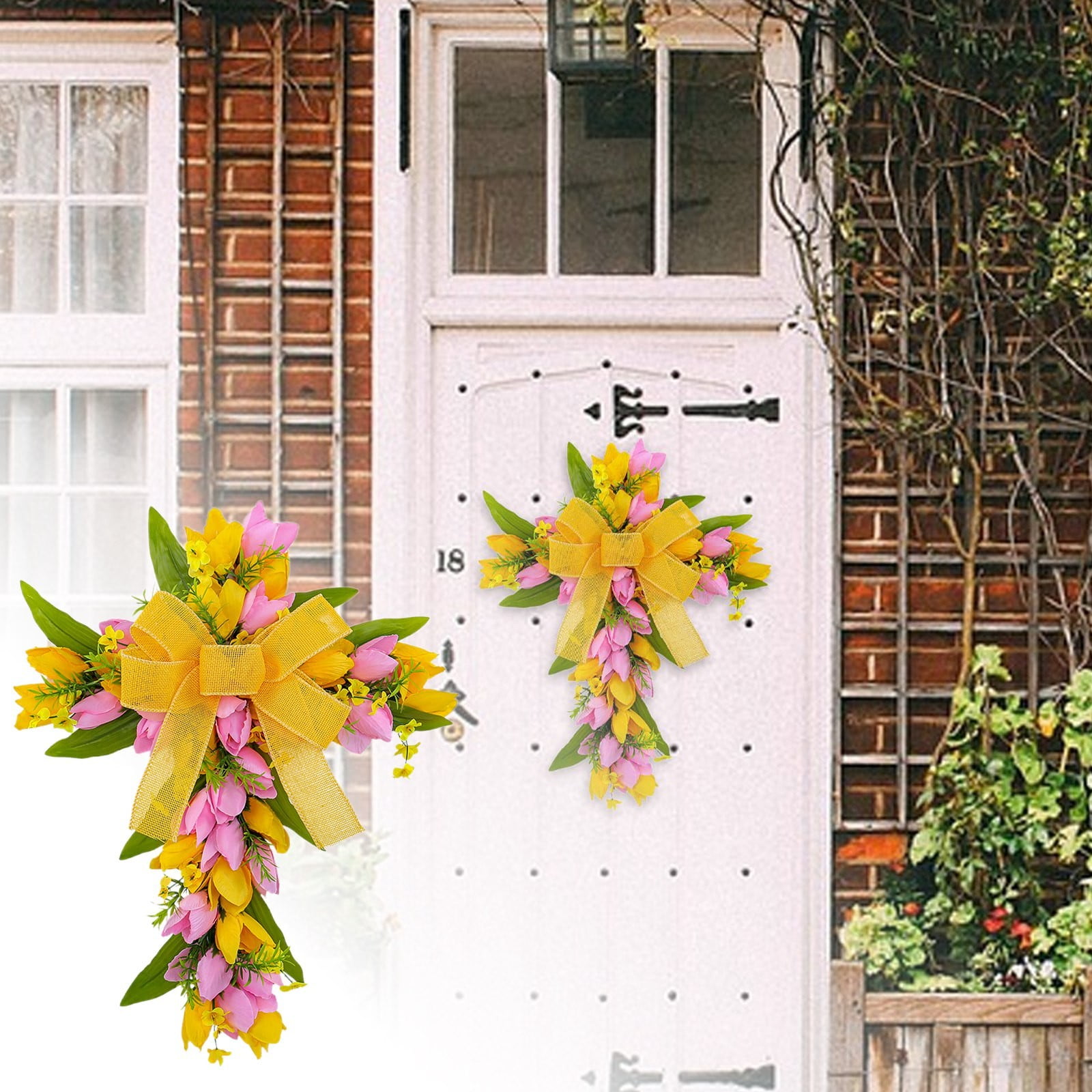 Easter Cross Wreath,Religious Floral Wreath with Lily and Tulip Flowers ...