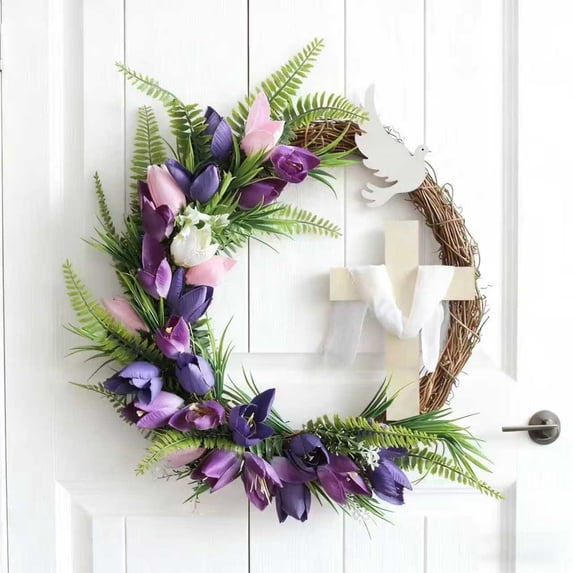Easter Cross Wreaths for Front Door Decoration, 15.7 Inch Easter Wreath ...