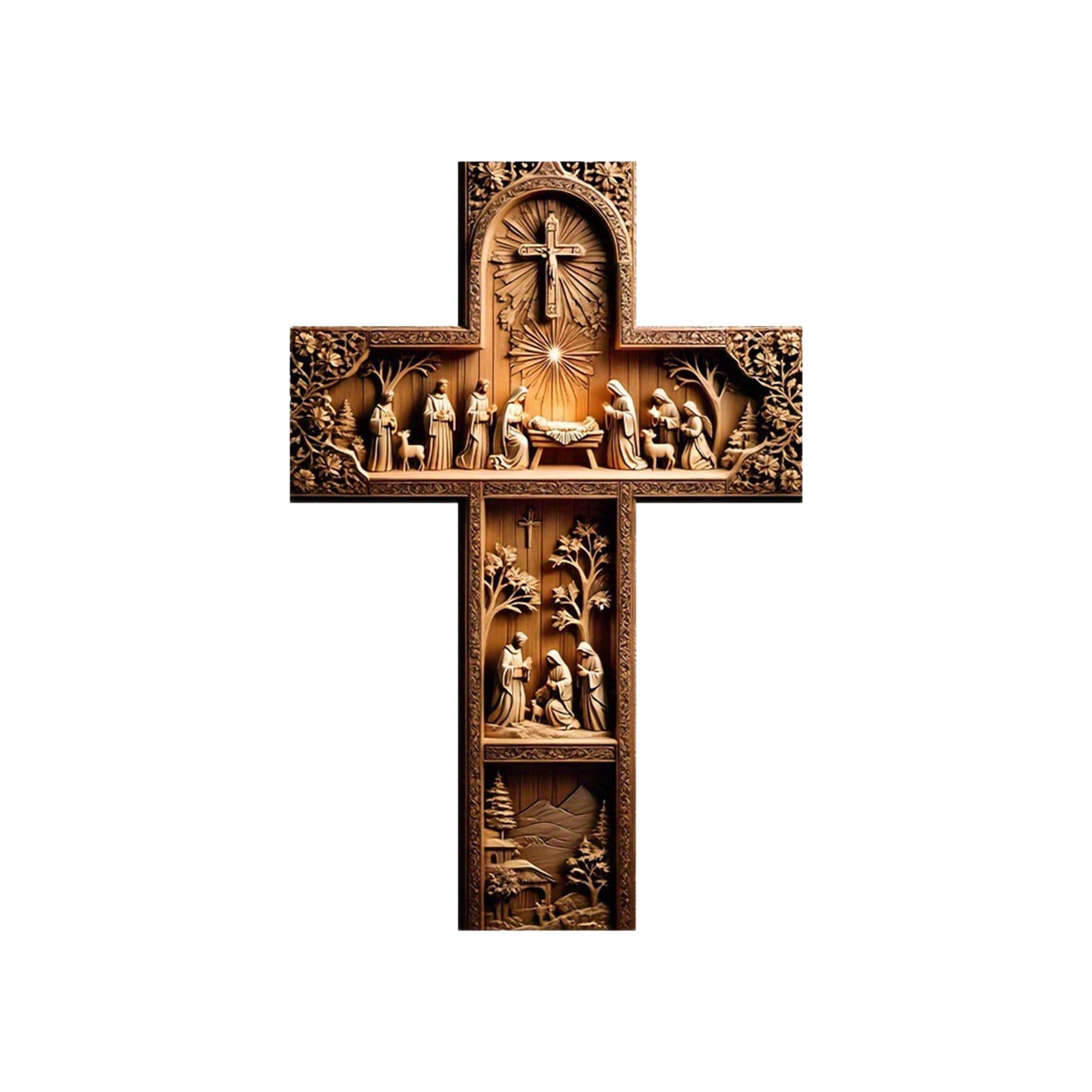 Easter Crucifix Wooden Hanging Ornament - Religious Theme Wall ...