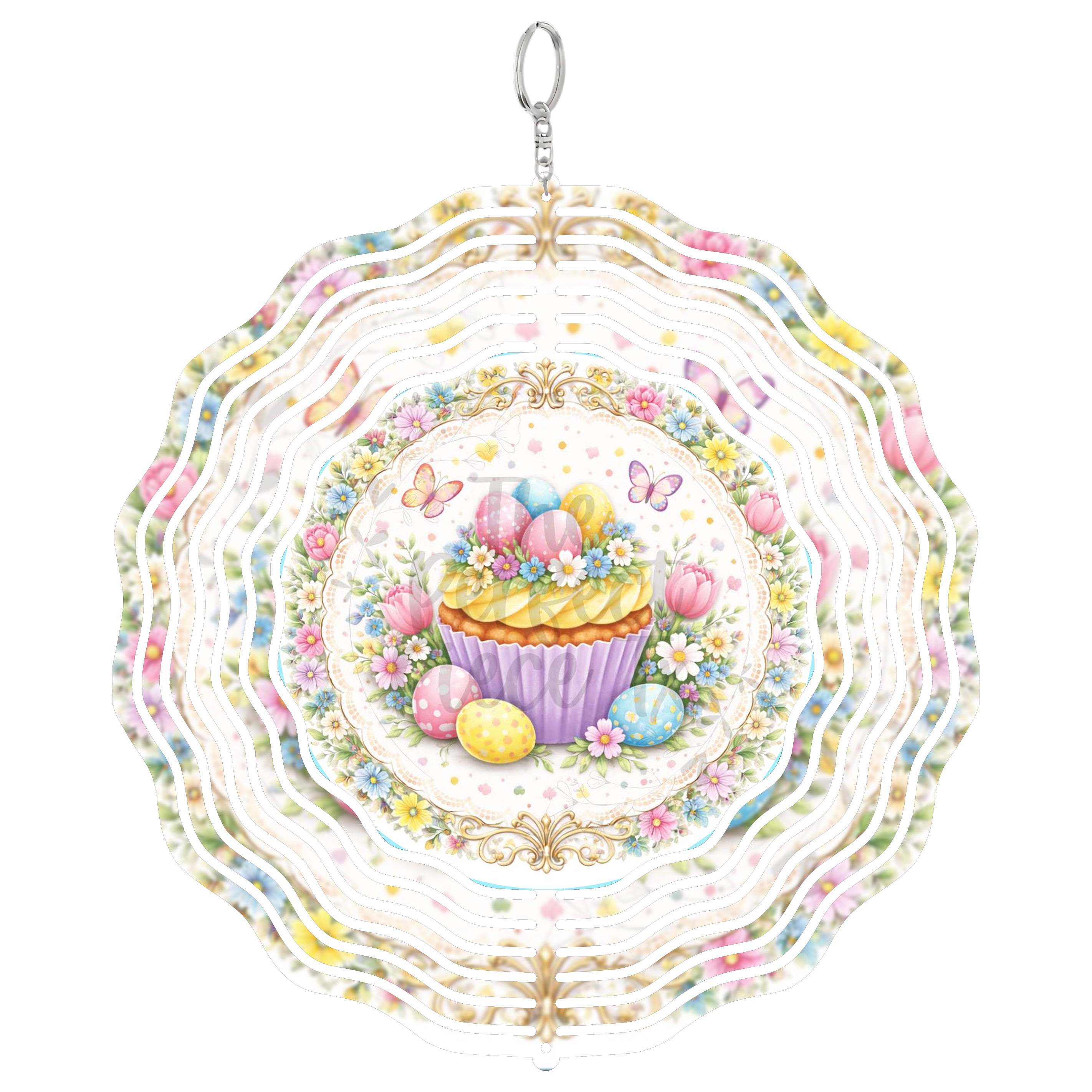 Easter Cupcake Floral 3D Wind Spinner Stainless Steel Holiday Hanging ...