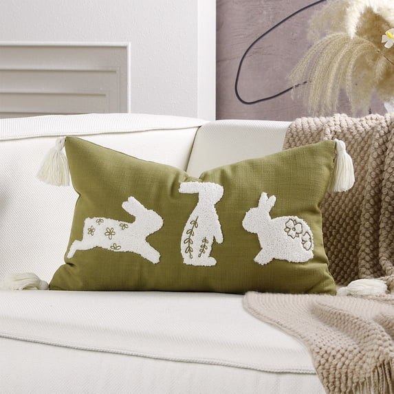 Easter Cute Bunny Embroidered Pillow Cover - Spring Themed Cushion Case ...