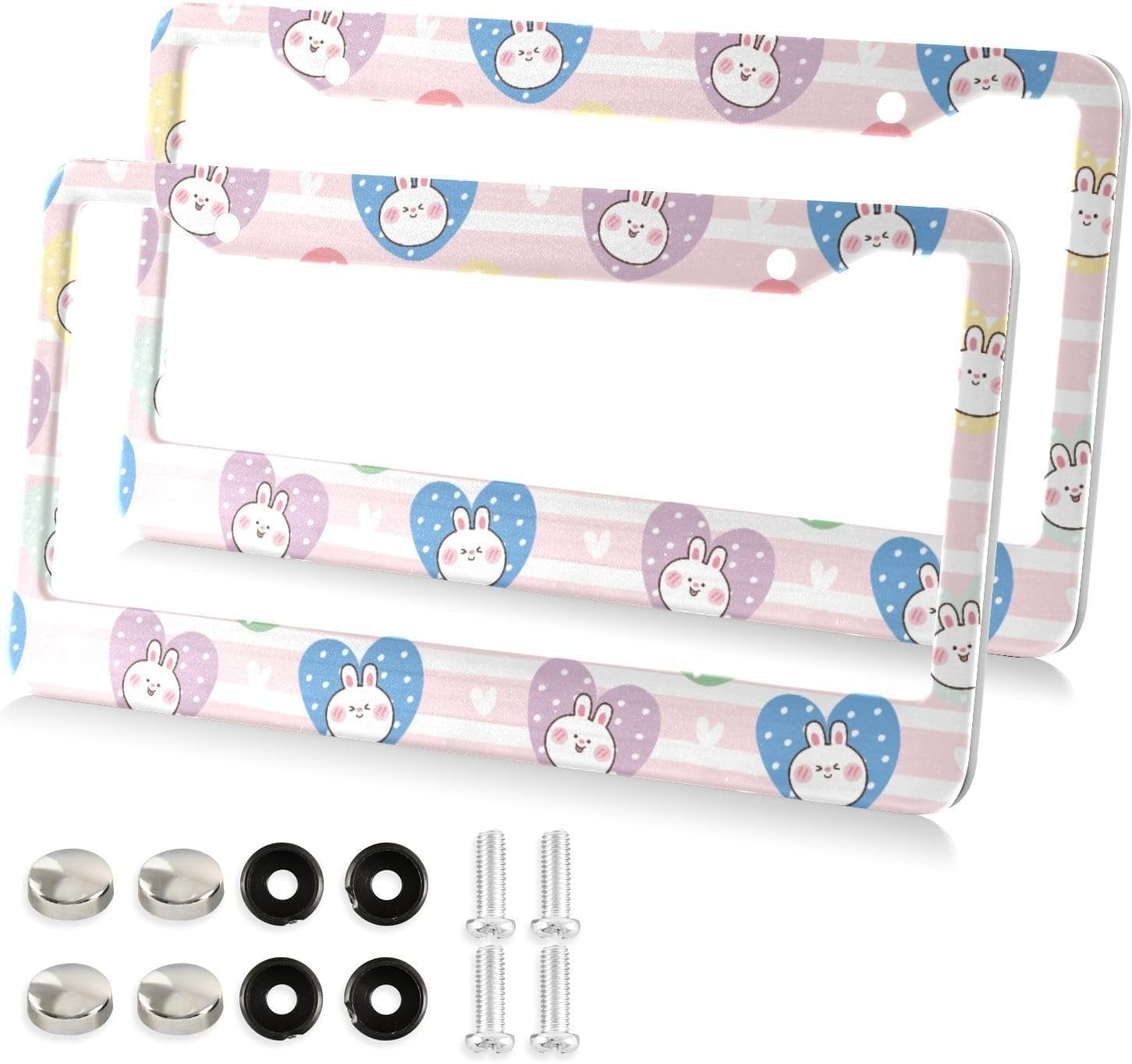Easter Cute Bunny License Plate Frame - 2 Pack Universal Stainless ...