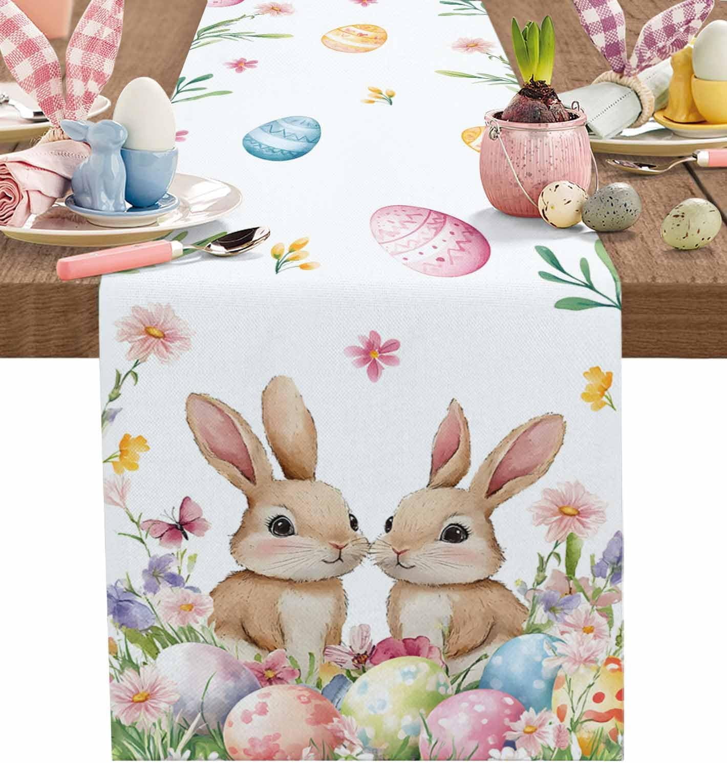 Easter Cute Bunny Table Runner Colored Easter Egg Table Runners Spring ...