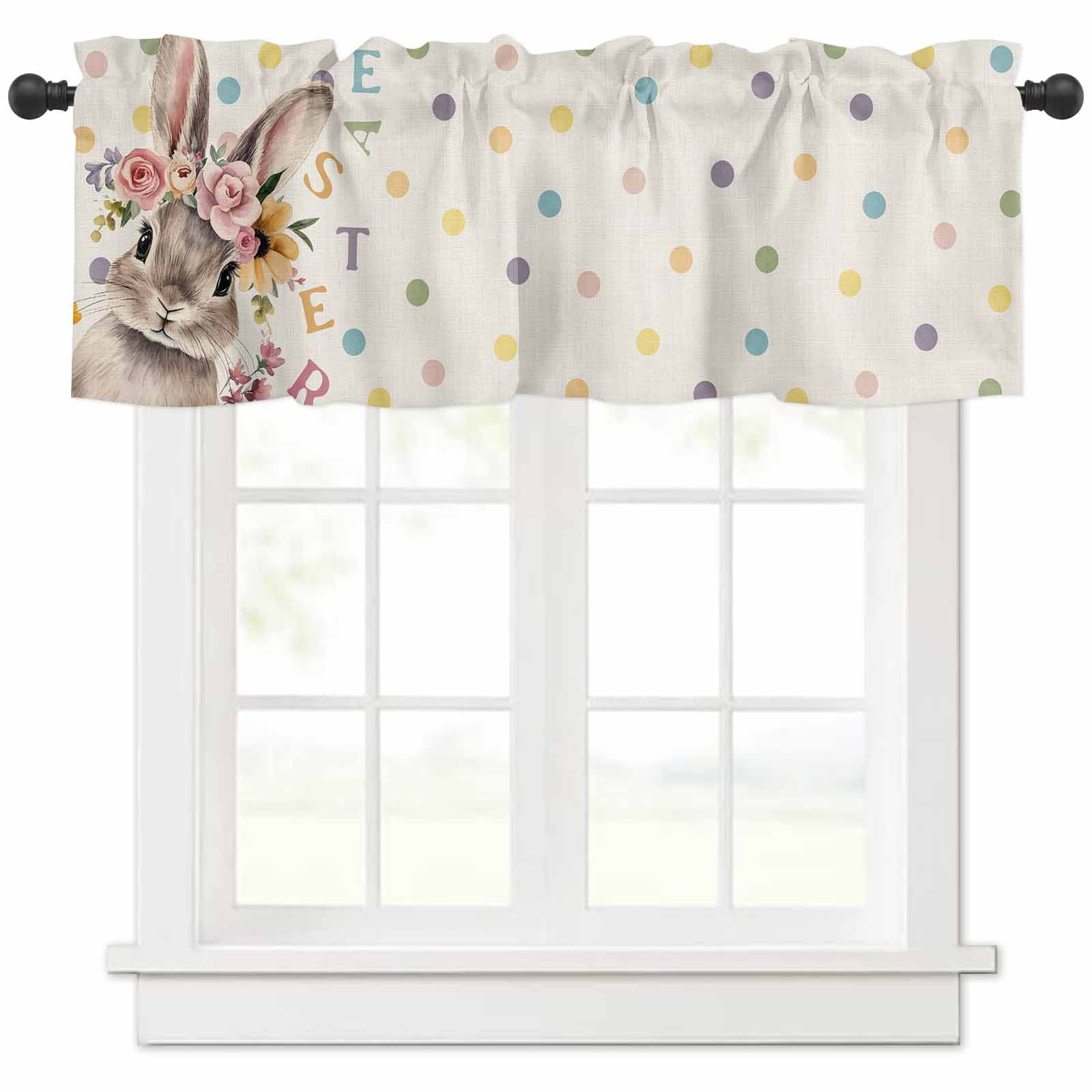 Easter Cute Bunny Valances for Windows Farmhouse Kitchen Curtains ...