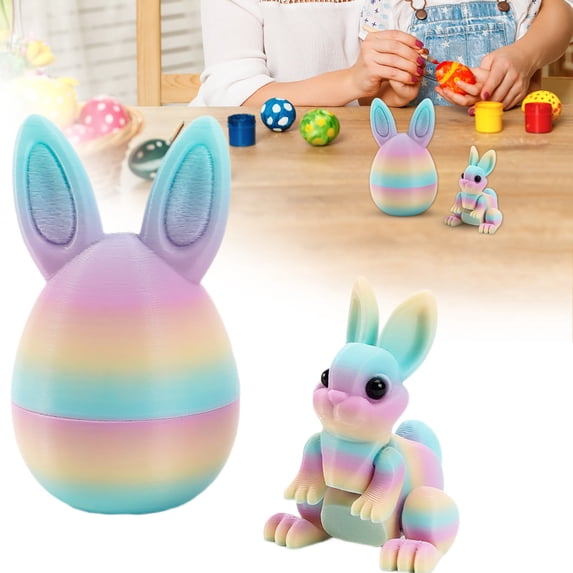 Easter Cute Desktop Ornament,Easter 3D Printed Bunny Egg Set Rainbow 2 ...